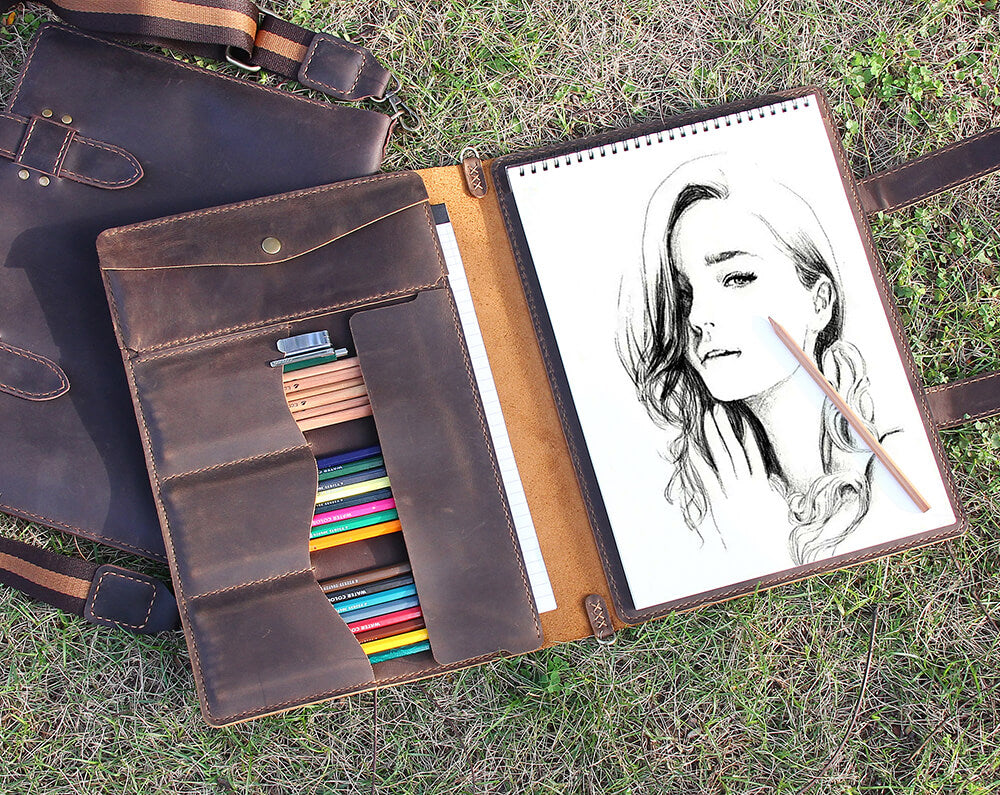 Personalized Handmade Leather Sketchbook Cover for 9"x12" Top Bound ...